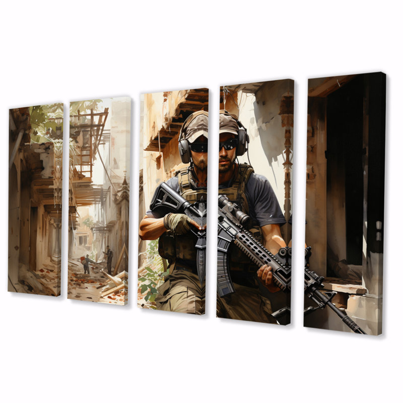Design Art Us Military In Mission III - Army Wall Decor - 5 Equal Panels | Wayfair